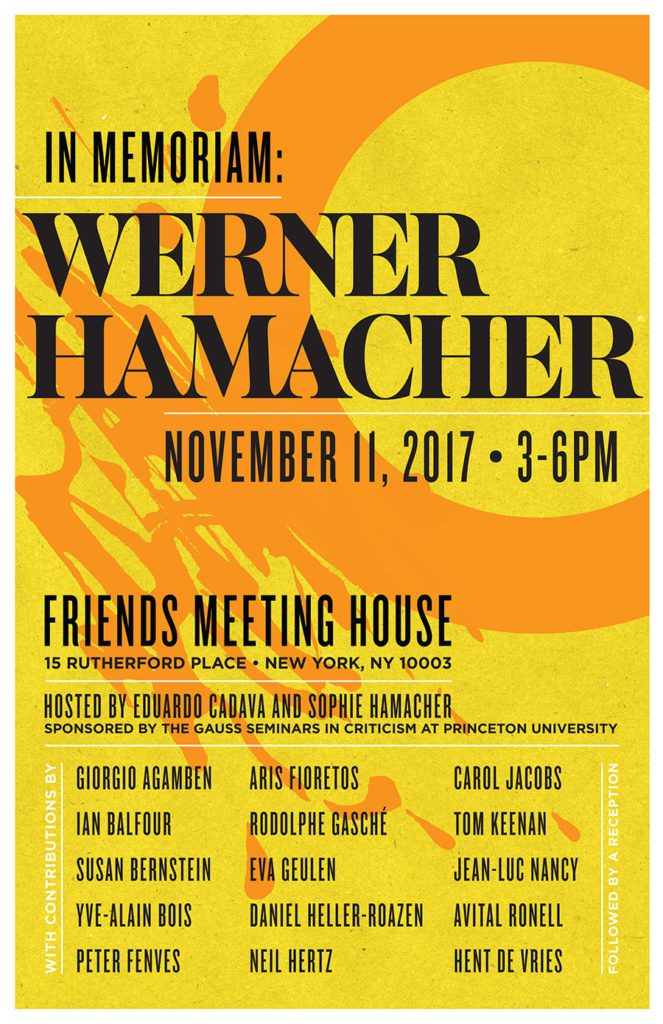Werner Hamacher: In Memoriam — Princeton University Humanities Council